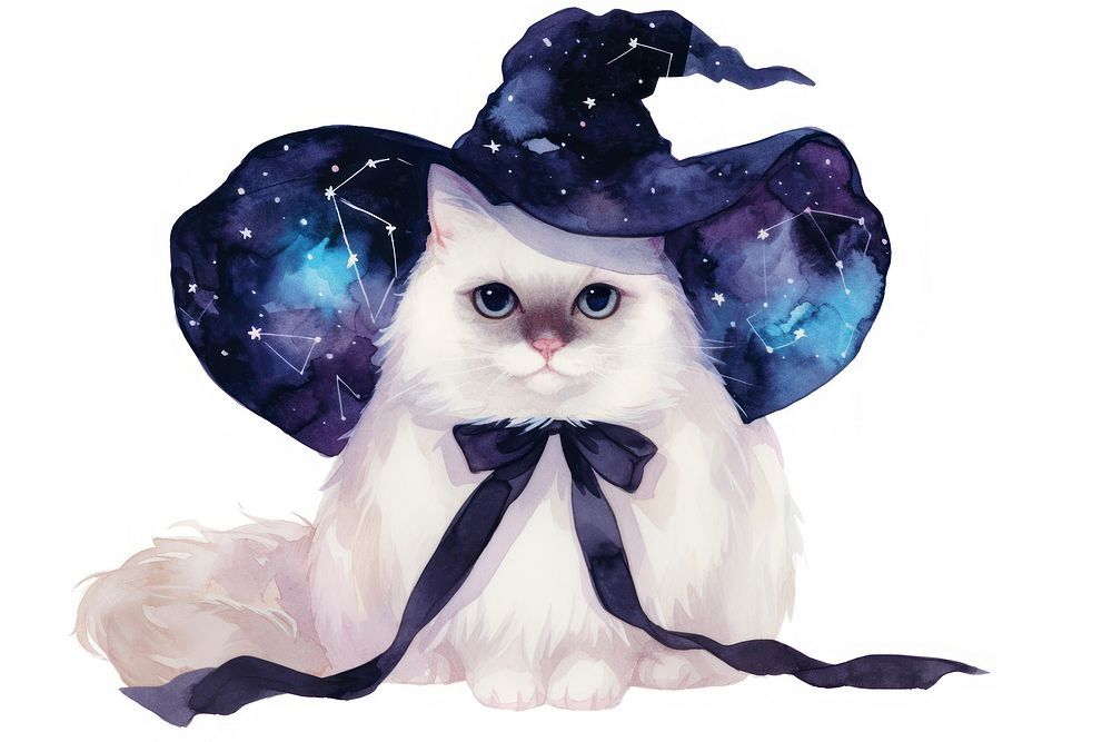 White magic cat sit art | Free Photo Illustration - rawpixel