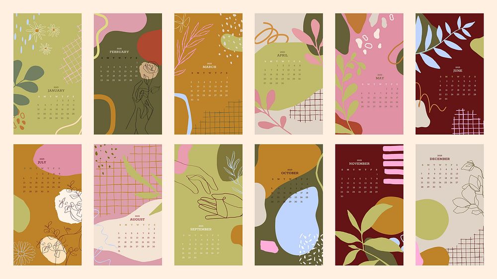 Earth tone 2025 calendar template | Free Vector - rawpixel
