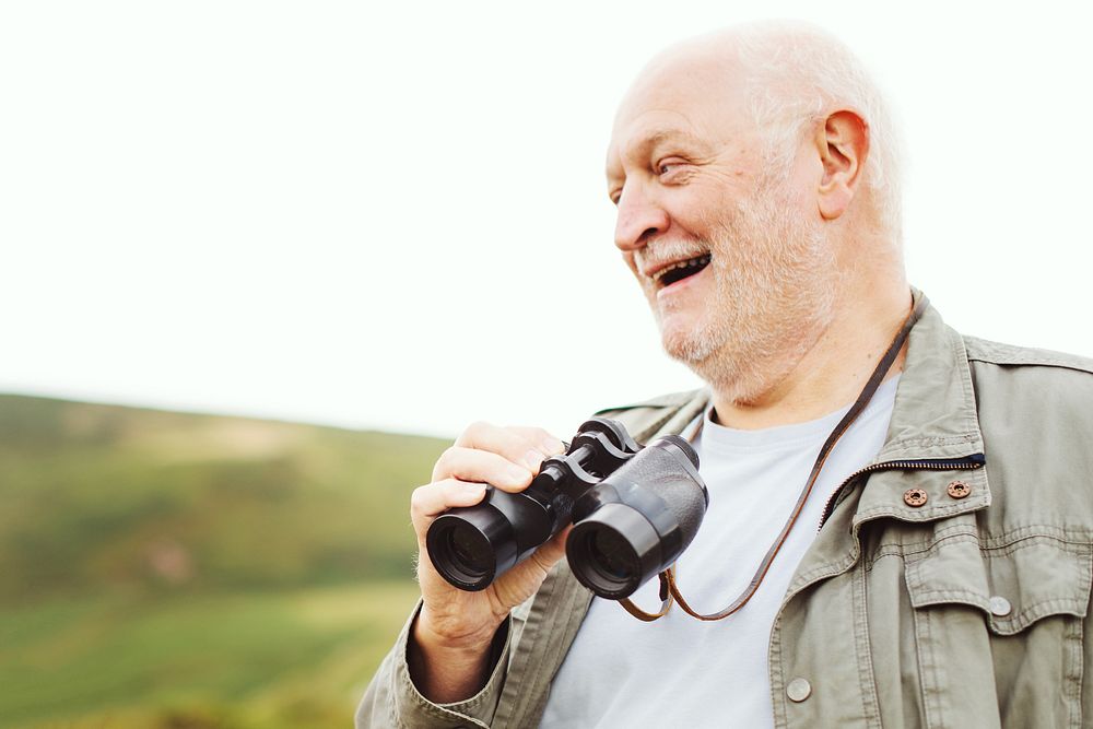 Senior bird watching man binoculars, | Premium Photo - rawpixel