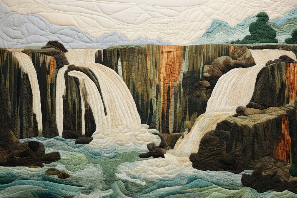 Waterfall painting nature quilt. | Premium Photo - rawpixel