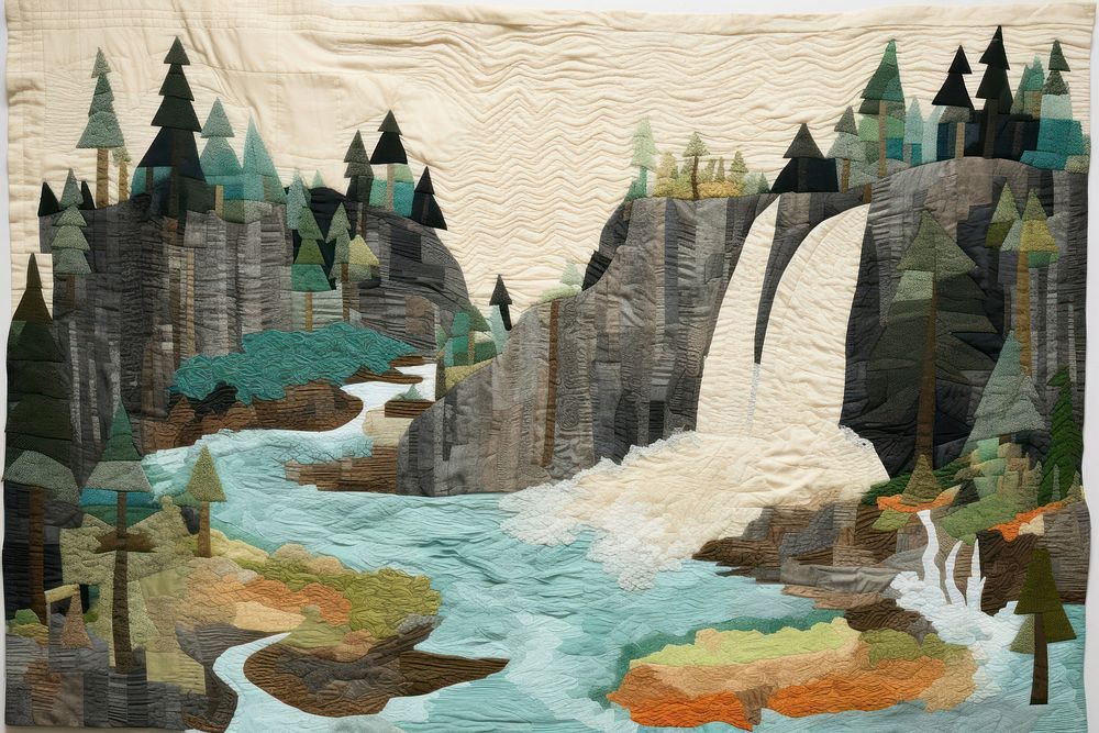 Waterfall painting quilt art. | Premium Photo - rawpixel