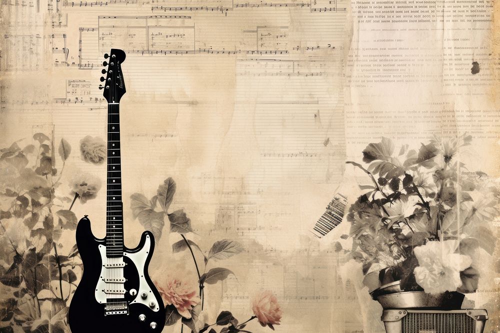 Guitar border flower paper plant. | Premium Photo Illustration - rawpixel