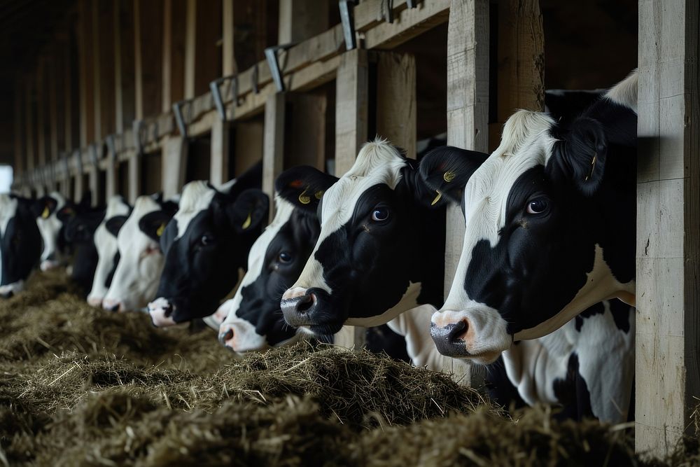 Dairy cows lining livestock mammal | Premium Photo - rawpixel