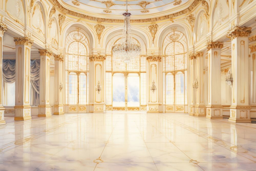 Empty white and golden ballroom | Free Photo Illustration - rawpixel