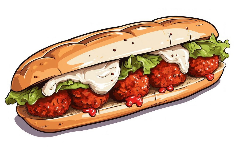 Meatball sub food condiment vegetable. | Free Photo Illustration - rawpixel