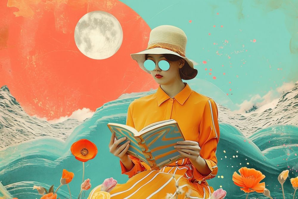 Collage Retro dreamy book reading | Free Photo Illustration - rawpixel