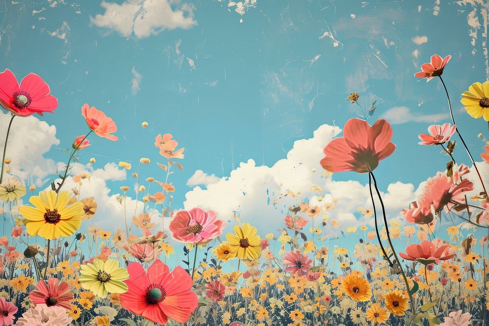 Collage Retro dreamy flower field | Premium Photo Illustration - rawpixel