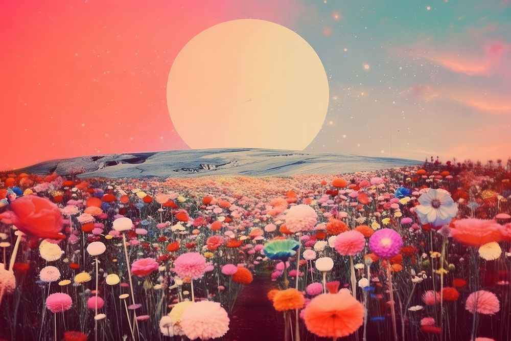 Collage Retro dreamy Flower field | Premium Photo Illustration - rawpixel