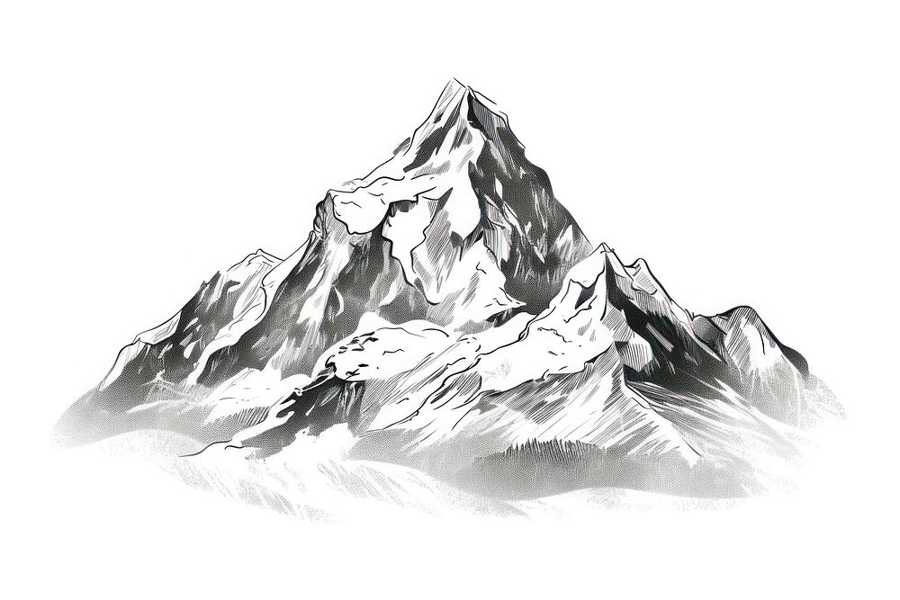 Snowy mountain peak drawing nature | Premium Photo Illustration - rawpixel