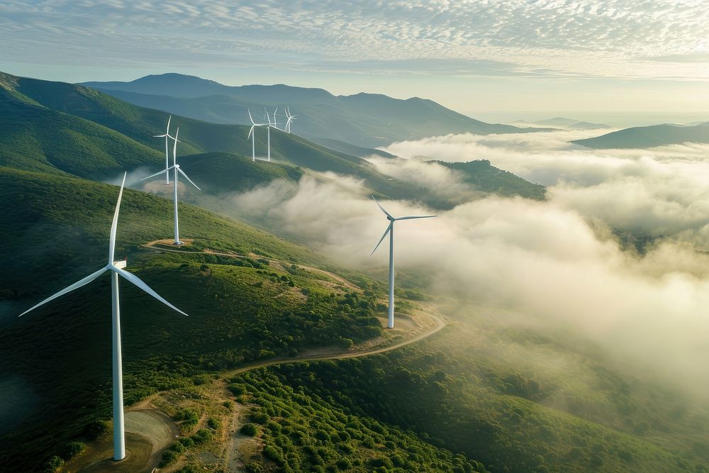Wind farms mountains fog mountain | Premium Photo - rawpixel