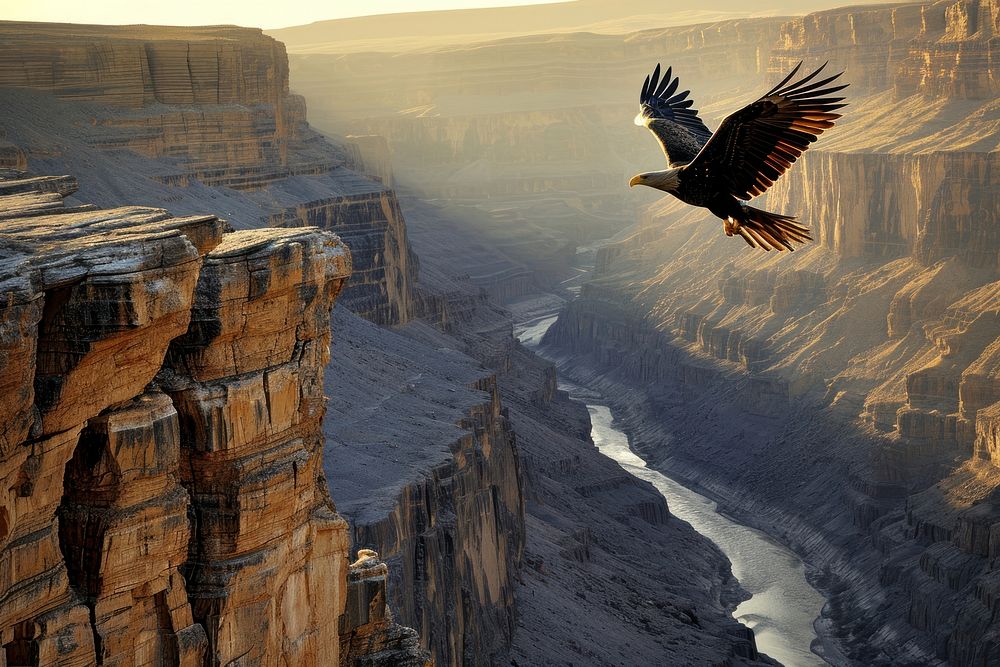 Eagle fly canyon mountain sunlight | Free Photo - rawpixel