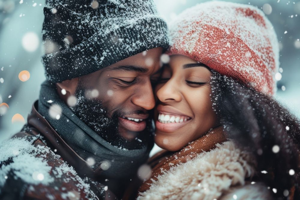 Happy black couple snow laughing | Free Photo - rawpixel