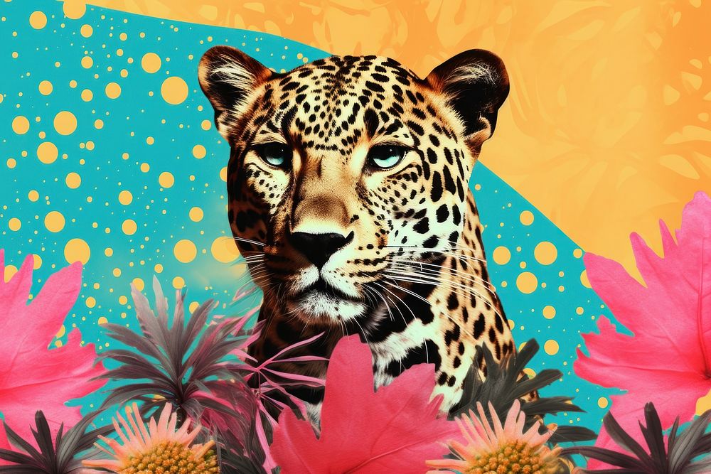 Collage Retro dreamy leopard wildlife | Premium Photo Illustration ...