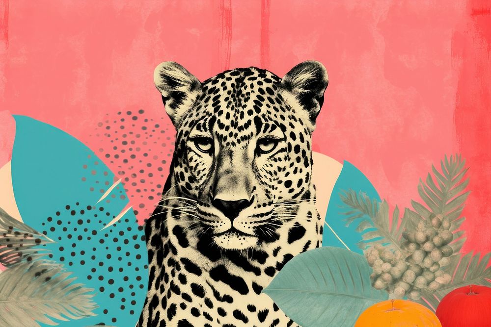 Collage Retro dreamy leopard wildlife | Premium Photo Illustration ...