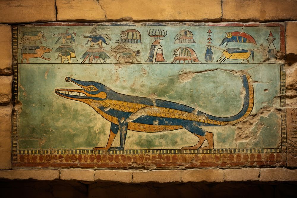 Crocodile hieroglyphic carvings painting ancient | Free Photo - rawpixel
