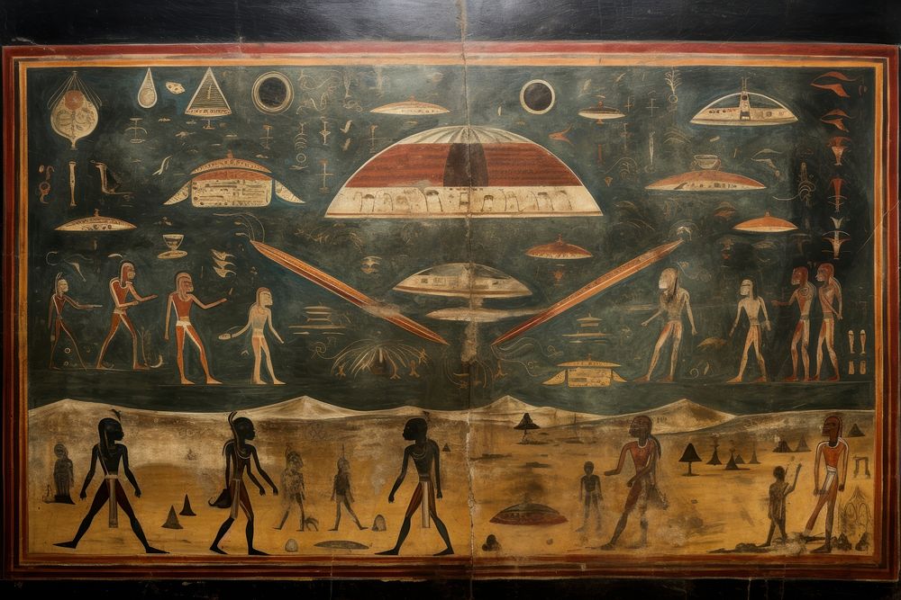 UFO hieroglyphic carvings painting tapestry | Premium Photo - rawpixel