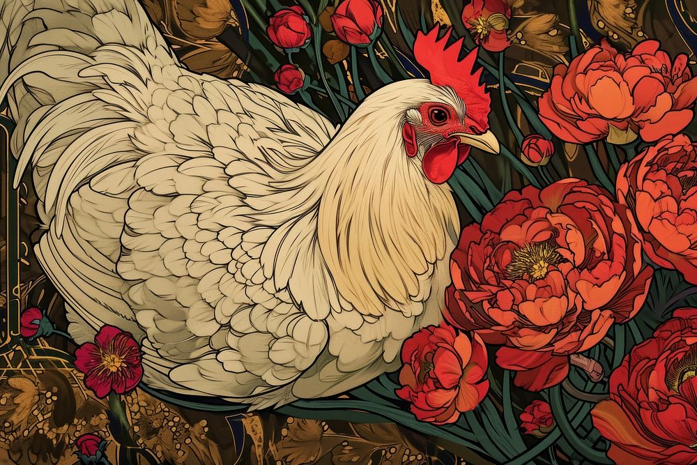 Chicken and flowers chicken art | Premium Photo Illustration - rawpixel