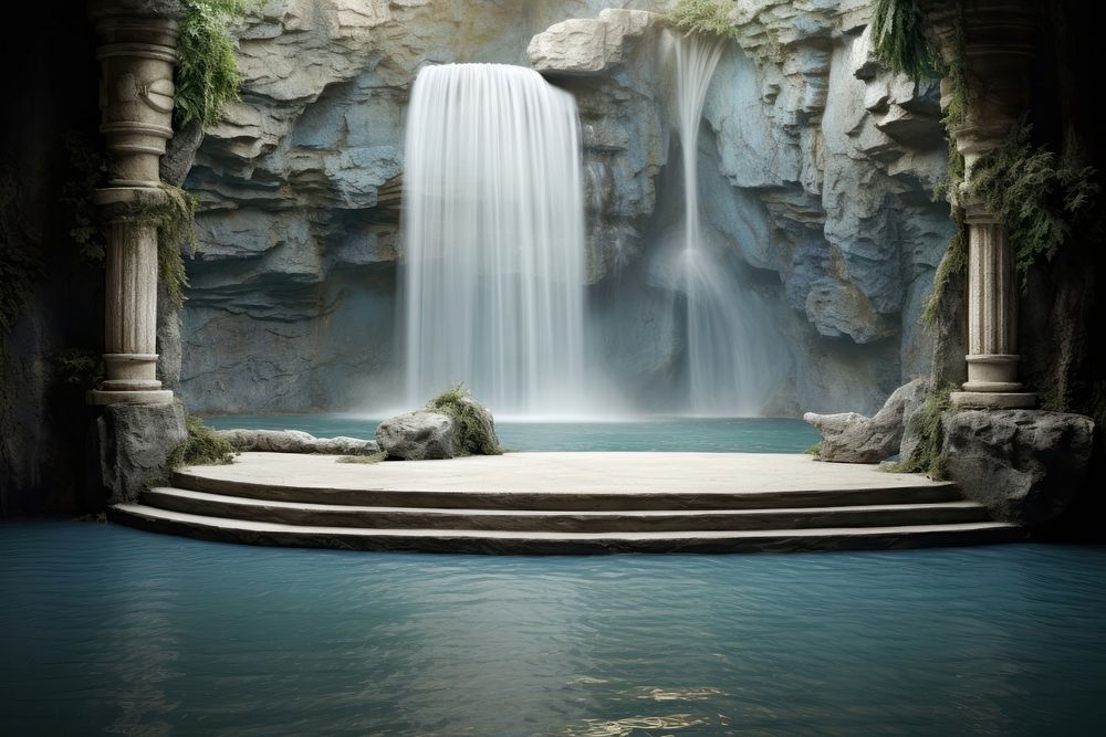 Waterfall waterfall architecture outdoors. AI | Premium Photo - rawpixel
