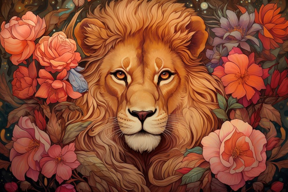 Lion and flowers lion art | Premium Photo Illustration - rawpixel