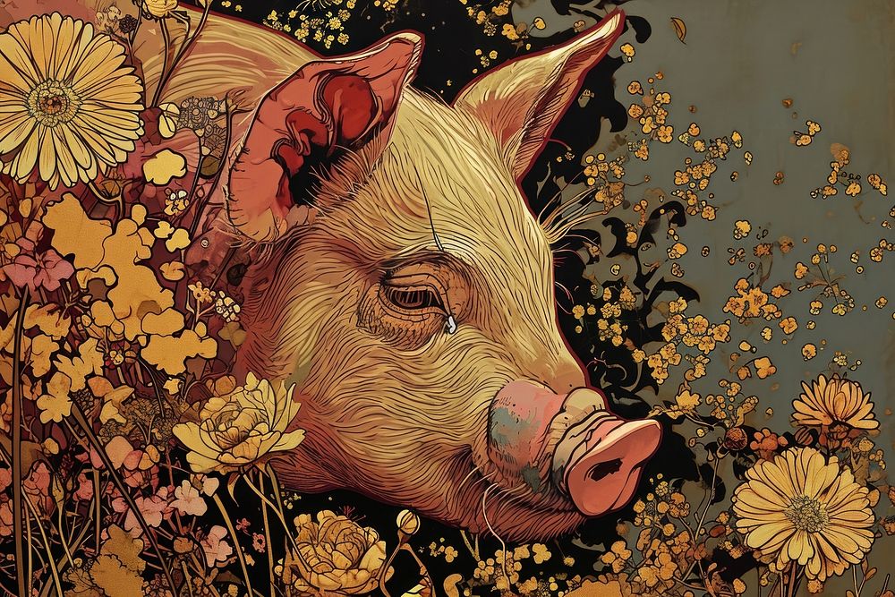 Pig and flowers pig art | Premium Photo Illustration - rawpixel
