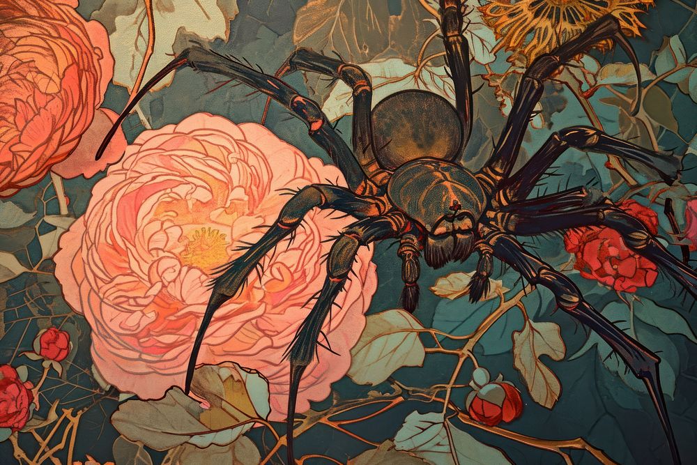 Spider and flowers spider art | Free Photo Illustration - rawpixel
