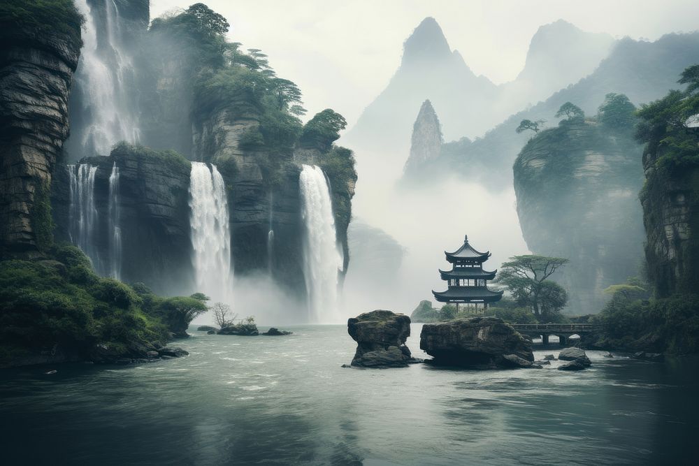 Waterfall chinese Style waterfall outdoors | Free Photo - rawpixel