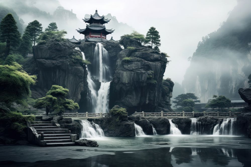 Waterfall chinese Style waterfall outdoors | Free Photo - rawpixel