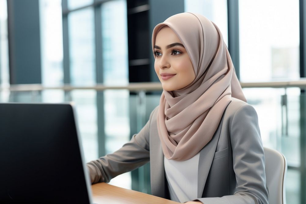 Muslim woman computer laptop office. | Free Photo - rawpixel