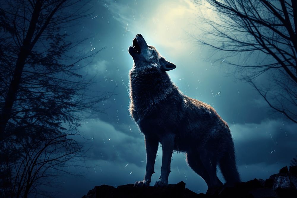 Wolf howling animal mammal night. | Premium Photo Illustration - rawpixel