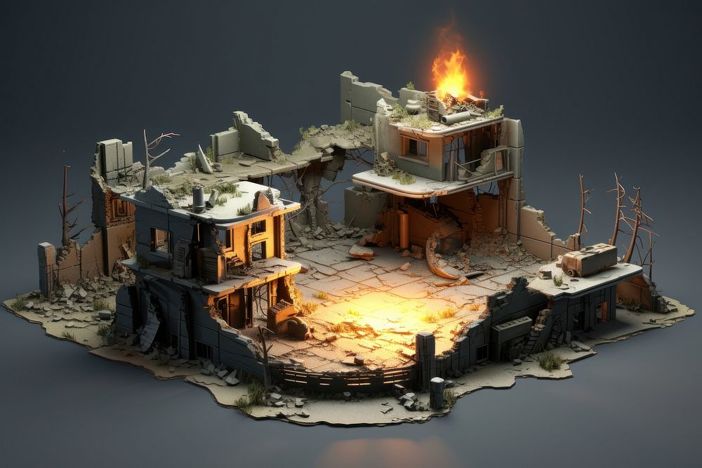 Apocalypse ruin fire transportation architecture. | Free Photo ...