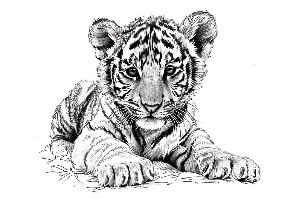 Tiger cub drawing wildlife animal. | Free Photo Illustration - rawpixel
