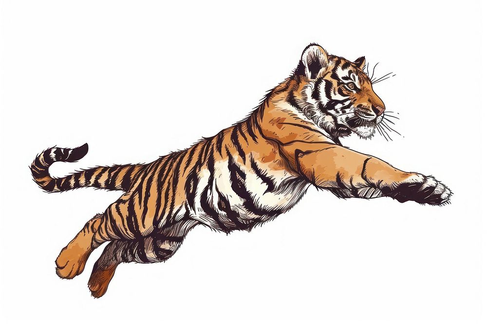 Tiger cub jump wildlife drawing | Free Photo Illustration - rawpixel