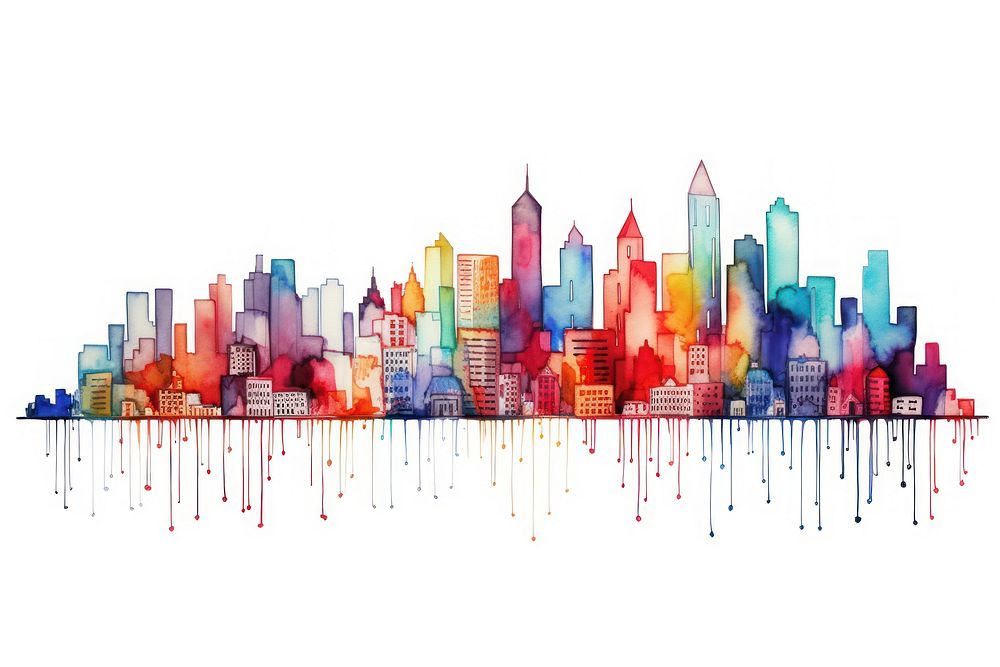 Colorful building skyline drawing city | Free Photo Illustration - rawpixel