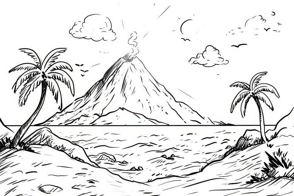 Dormant volcanoon island drawing mountain | Free Photo Illustration ...