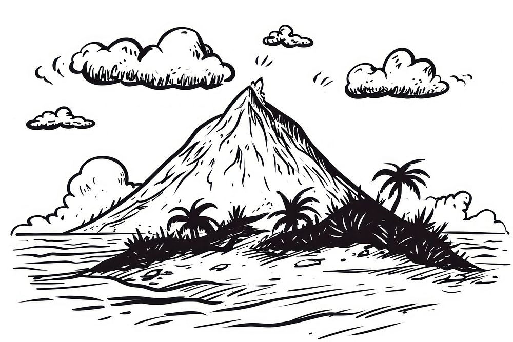 Dormant volcanoon an island drawing | Free Photo Illustration - rawpixel