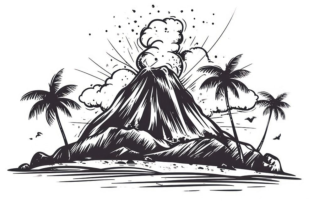 Erupting volcano an island drawing | Free Photo Illustration - rawpixel