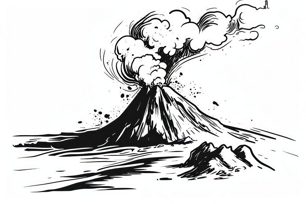 Erupting volcano an island drawing | Free Photo Illustration - rawpixel