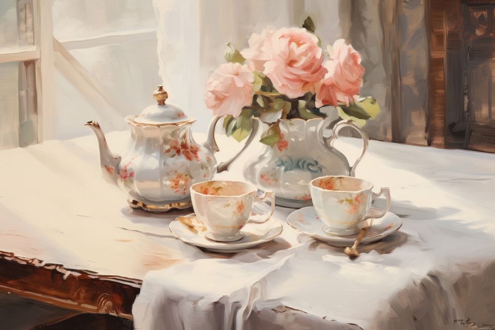 Tea set table cafe shop | Free Photo Illustration - rawpixel