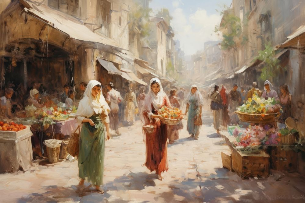 Street market painting bazaar adult. | Premium Photo Illustration ...