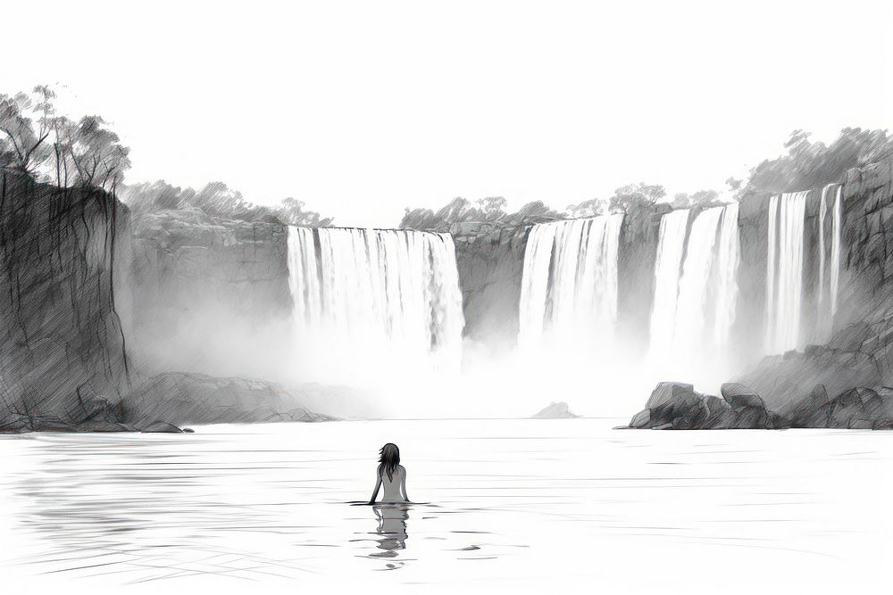 Iguazu falls drawing waterfall outdoors. | Free Photo Illustration ...