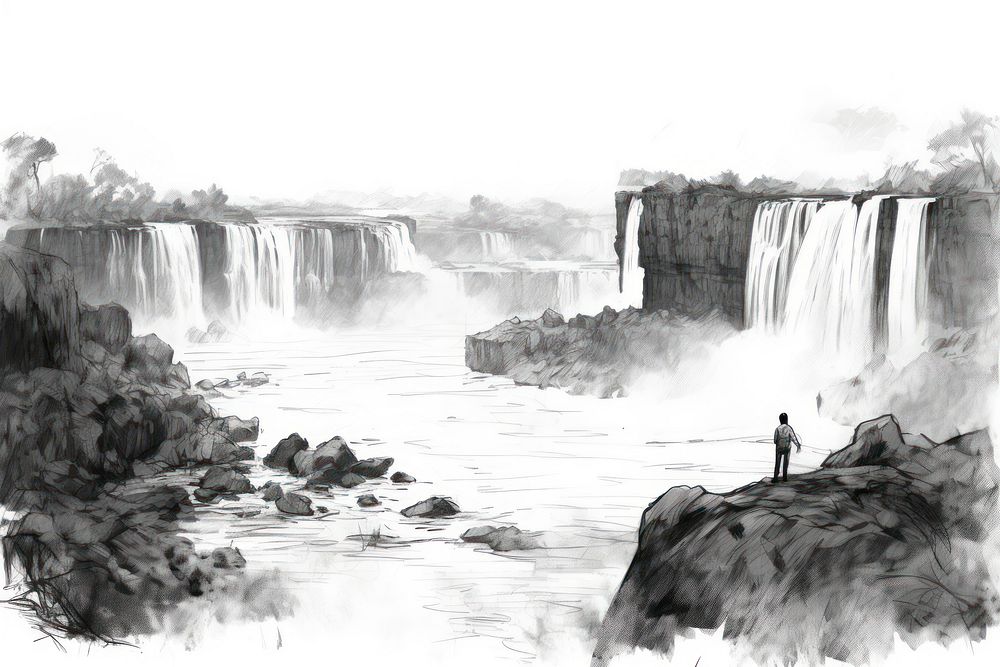 Iguazu falls drawing waterfall outdoors. | Free Photo Illustration ...