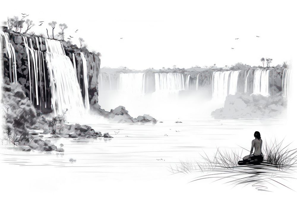 Iguazu falls drawing waterfall outdoors. | Free Photo Illustration ...