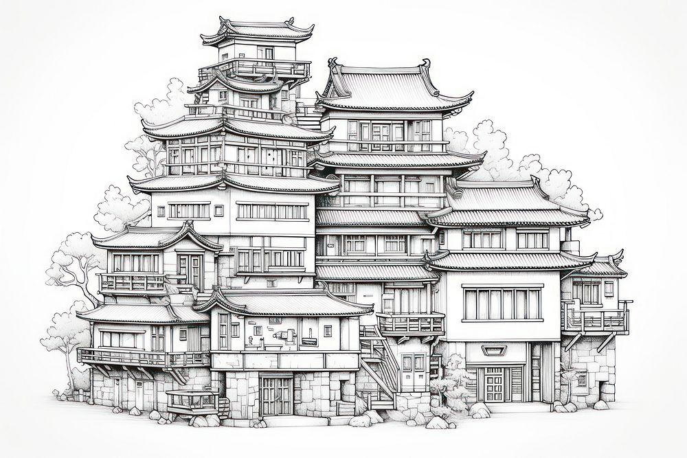 Japanese building drawing sketch art. | Free Photo Illustration - rawpixel
