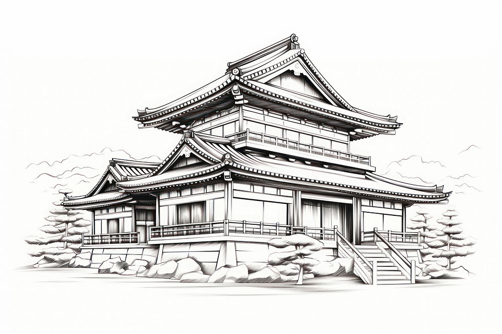 Japanese building drawing sketch art. | Free Photo Illustration - rawpixel