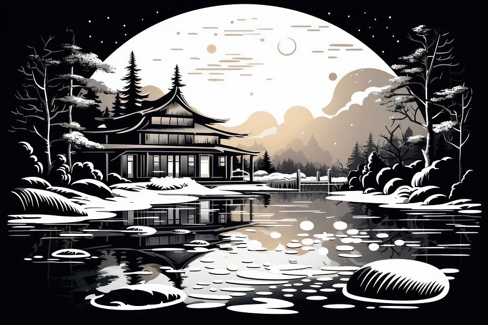 Japanese onsen night outdoors nature | Premium Photo Illustration ...