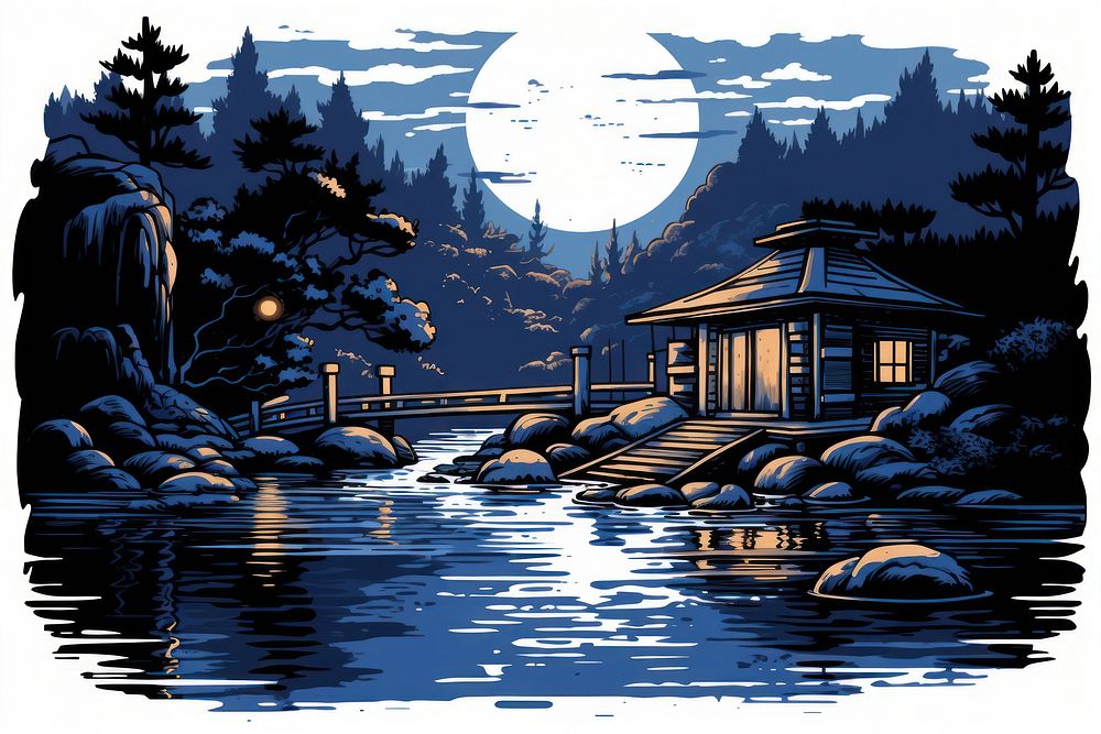 Japanese onsen night architecture building | Free Photo Illustration ...