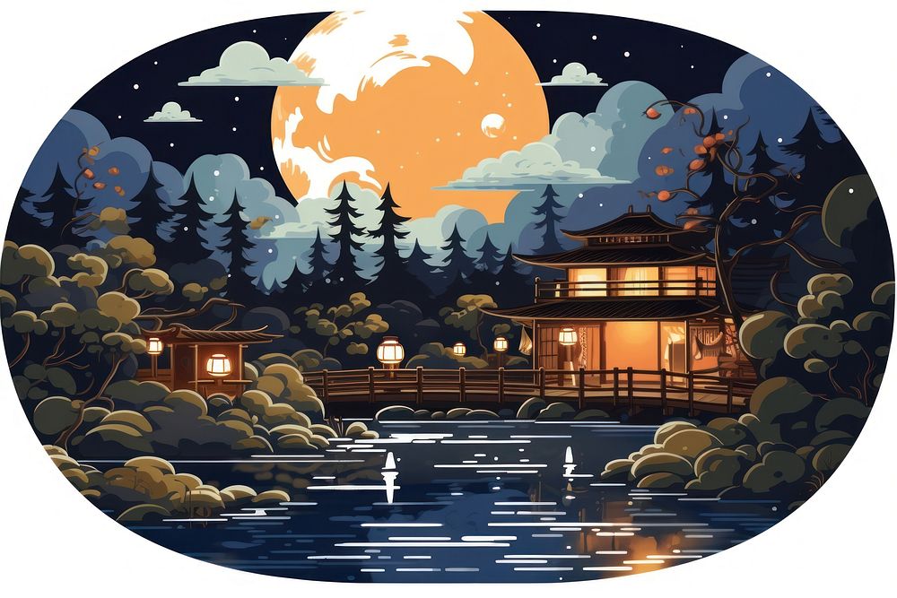 Japanese onsen night architecture building | Premium Photo Illustration ...