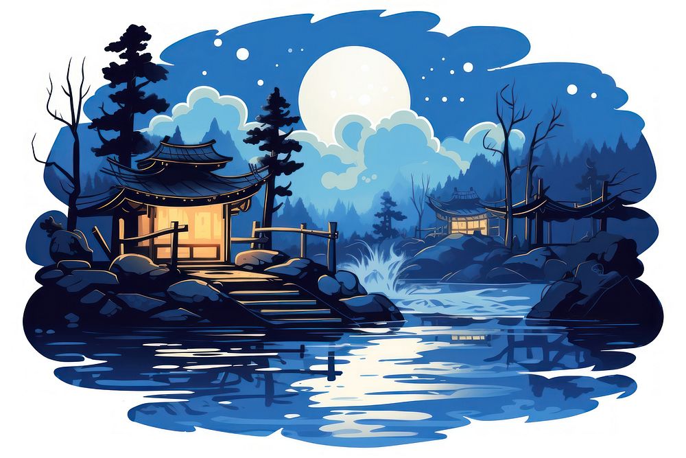 Japanese onsen night architecture building | Free Photo Illustration ...