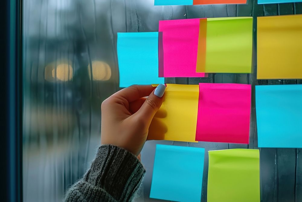 Sticky notes hand creativity hanging. | Free Photo - rawpixel