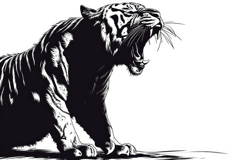 Roaring tiger drawing wildlife animal. | Free Photo Illustration - rawpixel